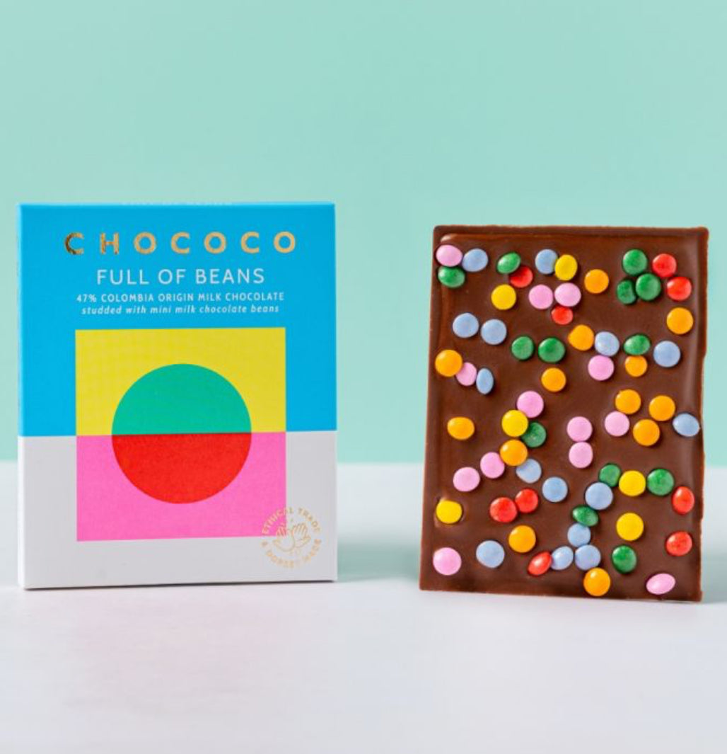 Chococo Full of Beans 47% Milk Chocolate Bar with mini Chocolate Beans ...